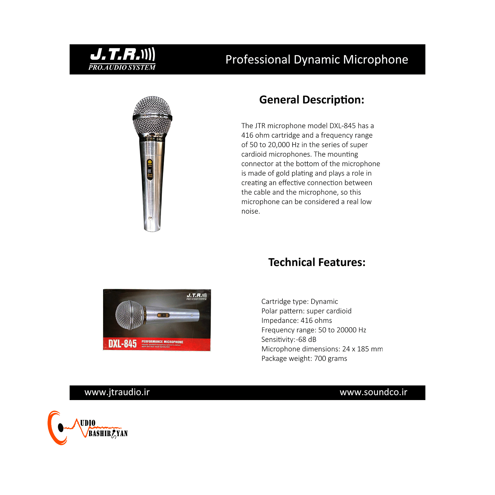 میکروفن جی تی آر مدل DXL-845 – فروشگاه صوت و تصویر بشیریان